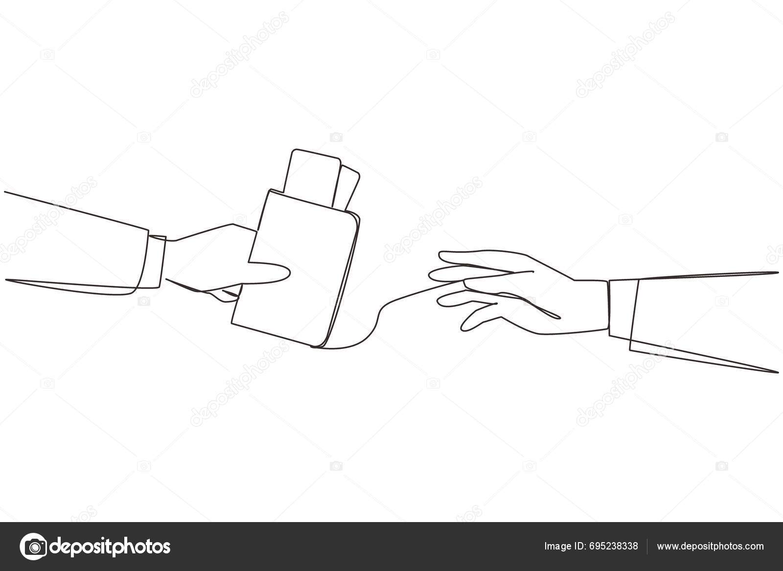 Continuous One Line Drawing Hand Giving Passport Completeness Official Travel Stock Vector By