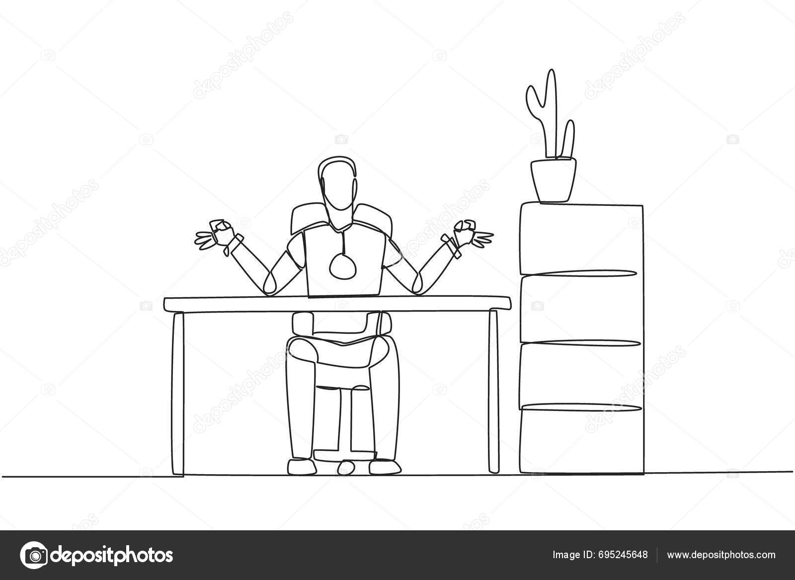 Single One Line Drawing Robot Sitting Work Chair His Fingers Stock ...
