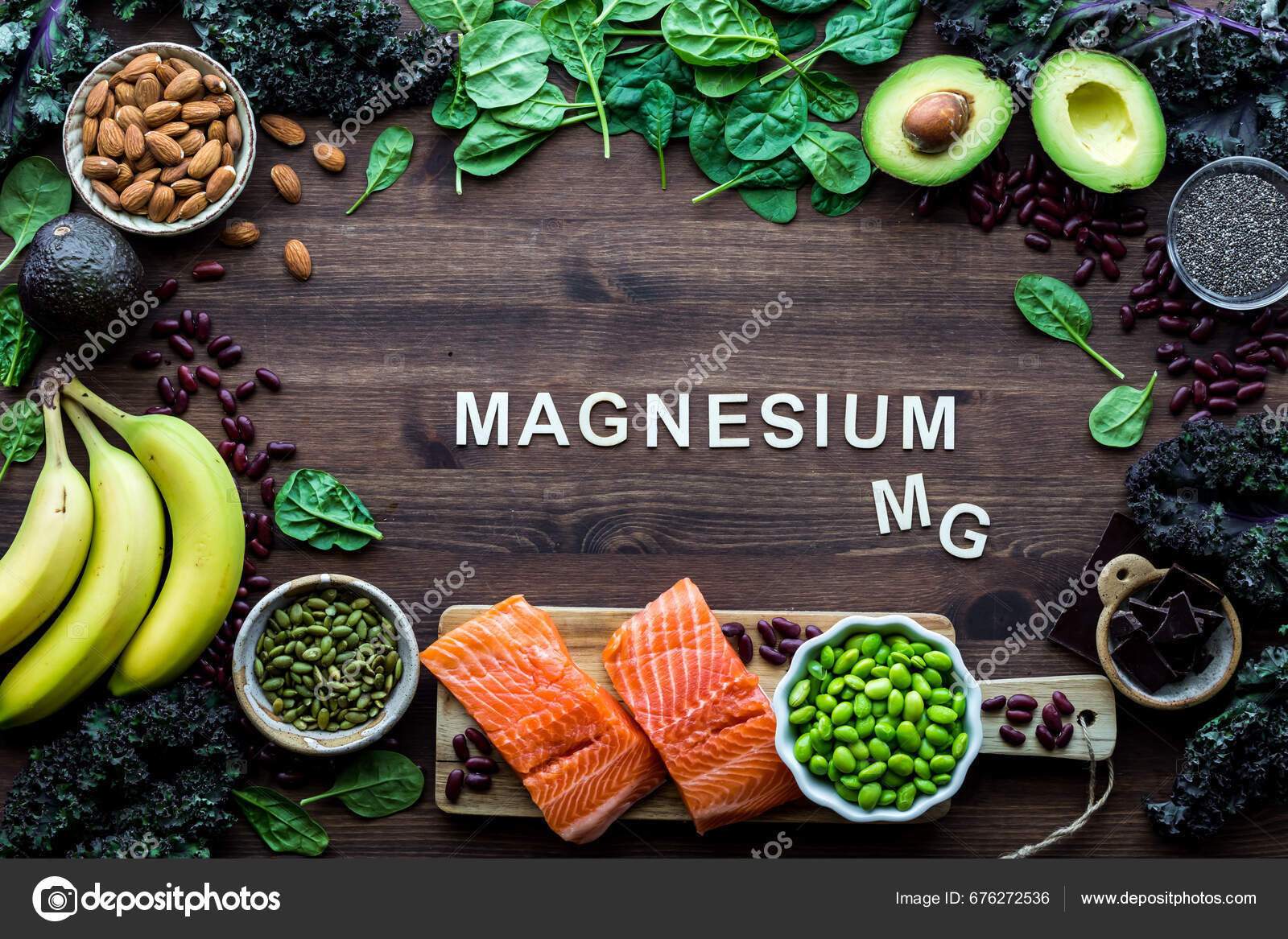 Top View Assortment Foods High Magnesium Nutrition Concept — Stock ...