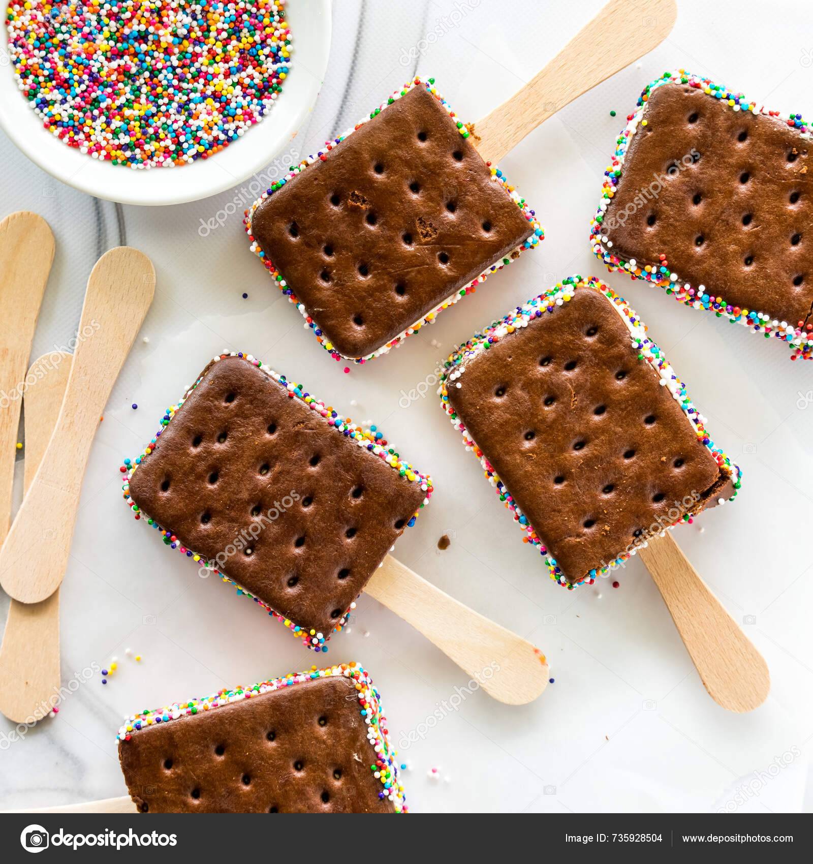 Top View Delicious Ice Cream Sandwich Pops Colourful Sprinkles — Stock ...