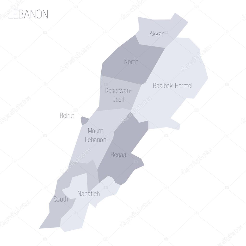 Lebanon political map of administrative divisions - governorates. Grey ...