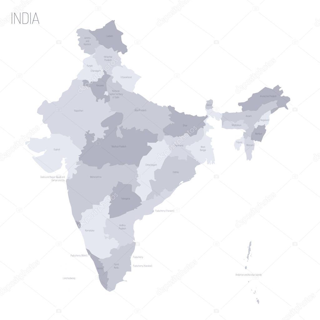 India political map of administrative divisions - states and union ...