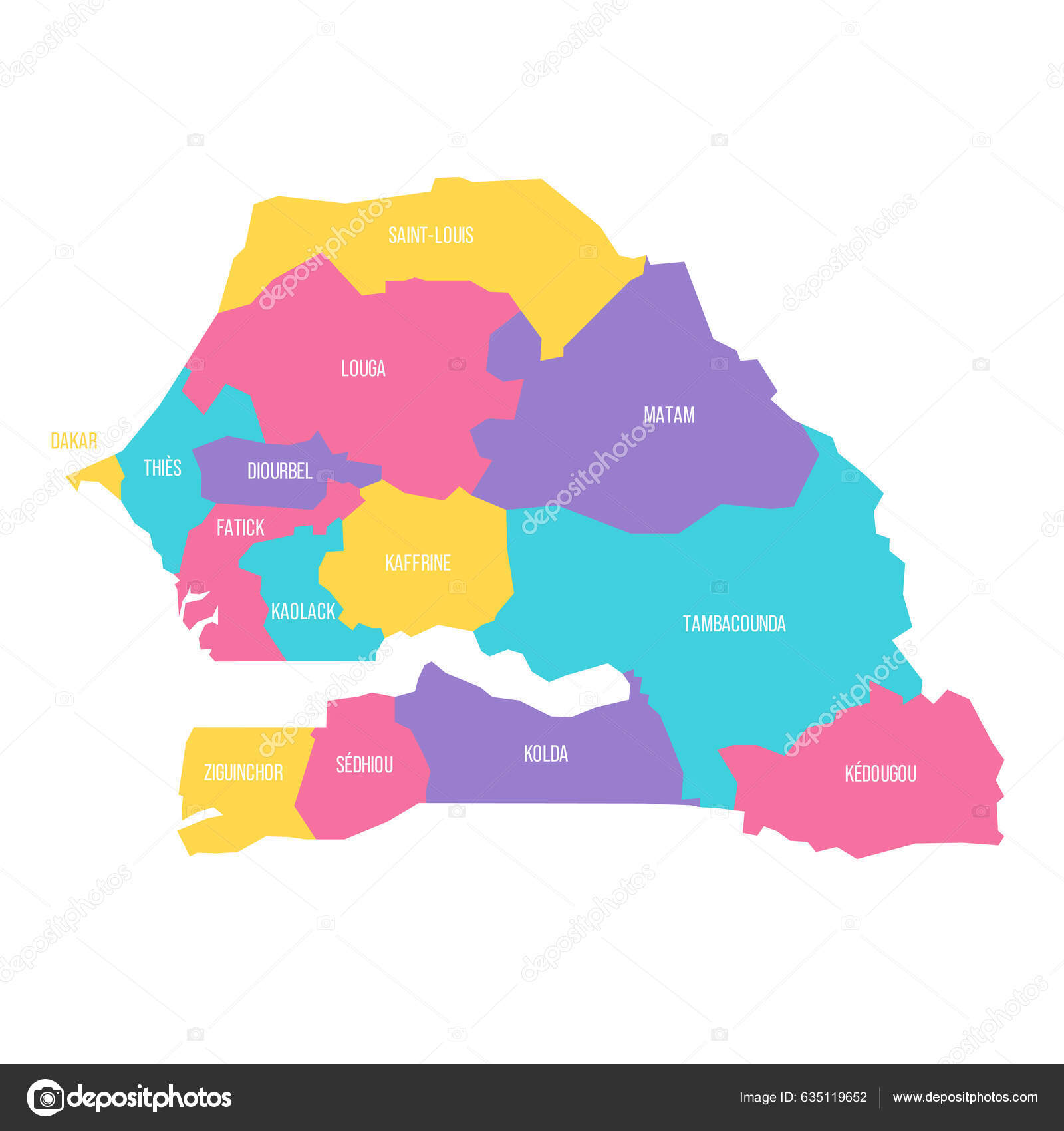 Senegal Mapa Político Las Divisiones Administrativas Regiones Mapa ...
