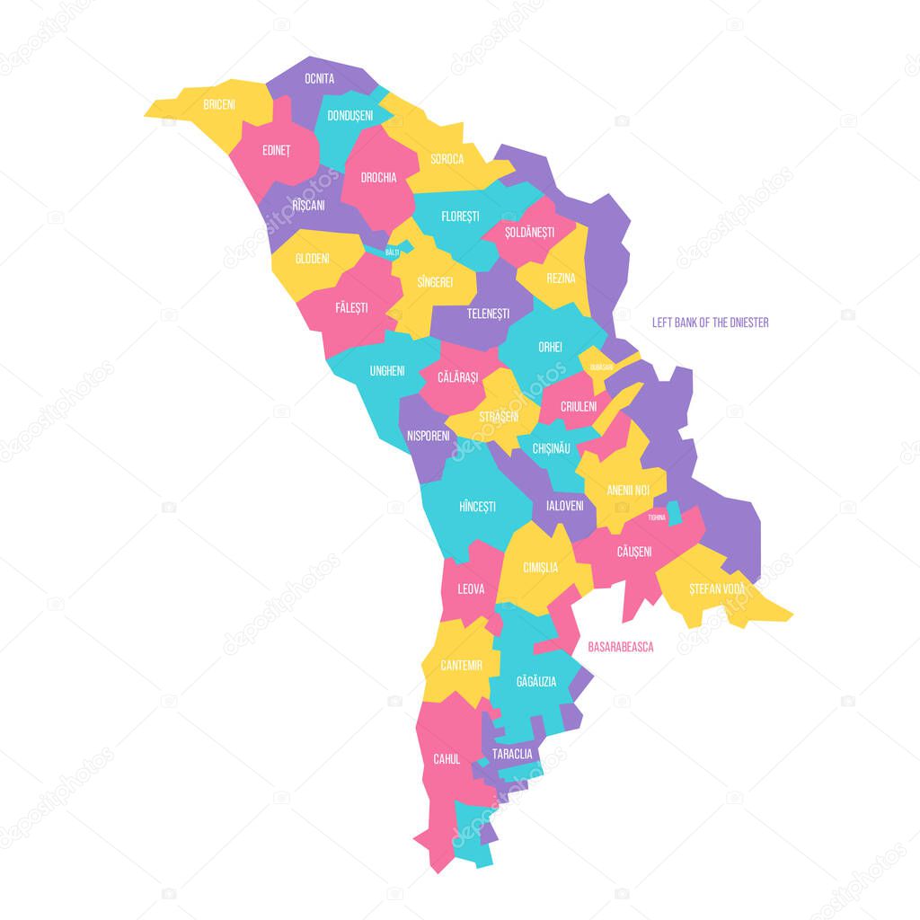 Moldova political map of administrative divisions - districts ...