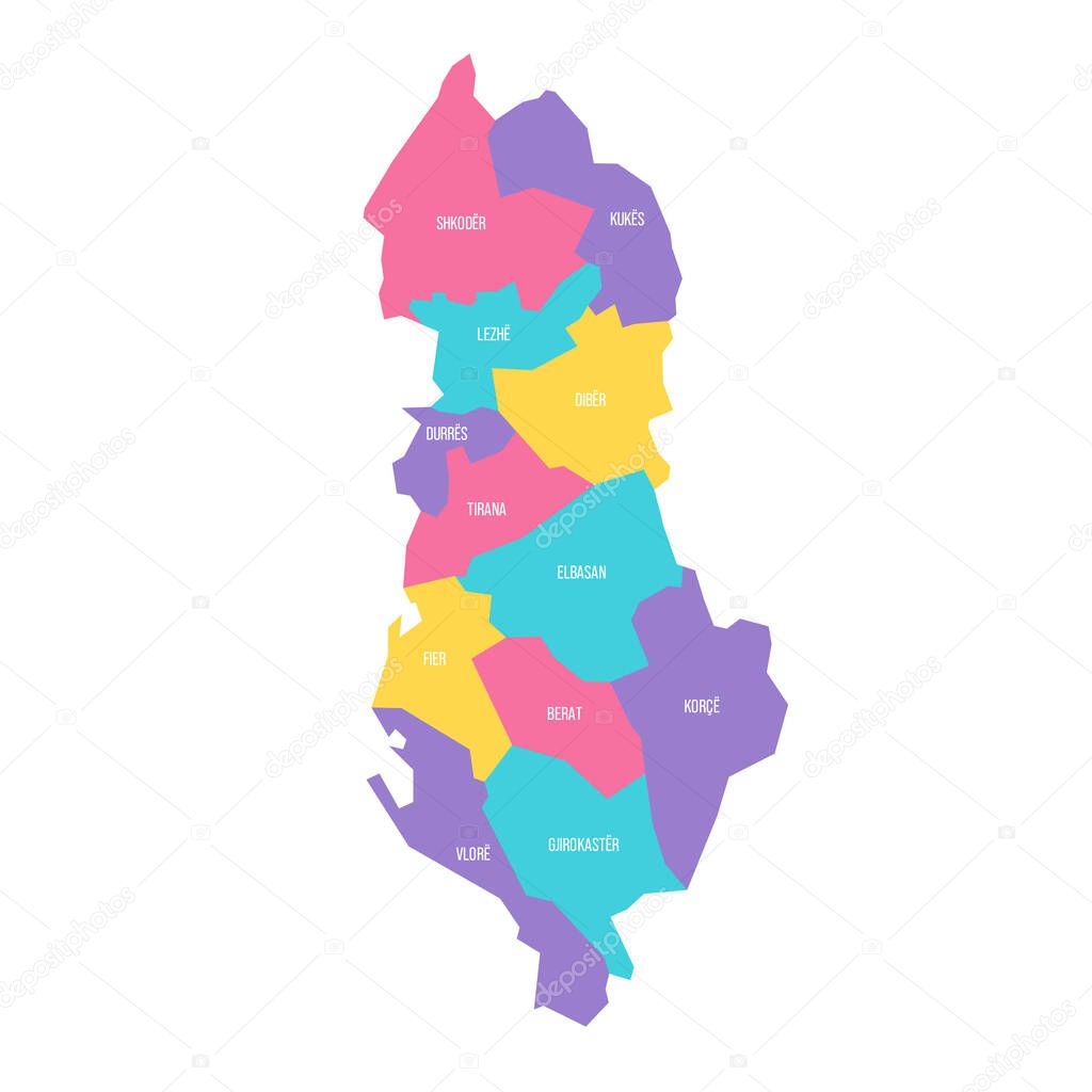Albania political map of administrative divisions - counties. Colorful ...