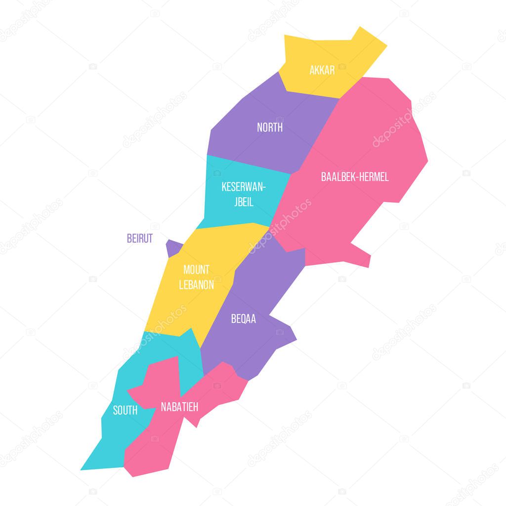 Lebanon political map of administrative divisions - governorates ...