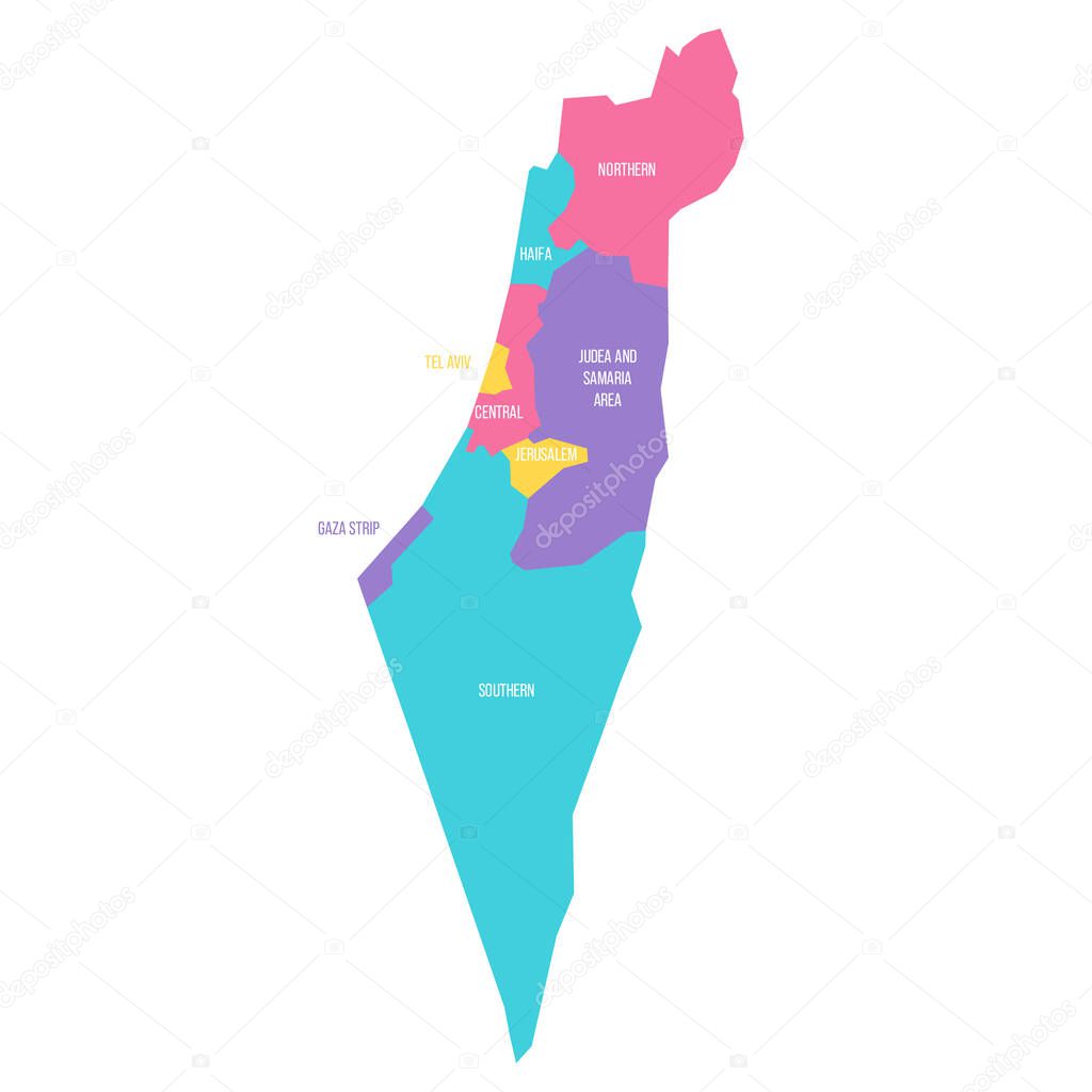 Israel political map of administrative divisions - districts, Gaza ...