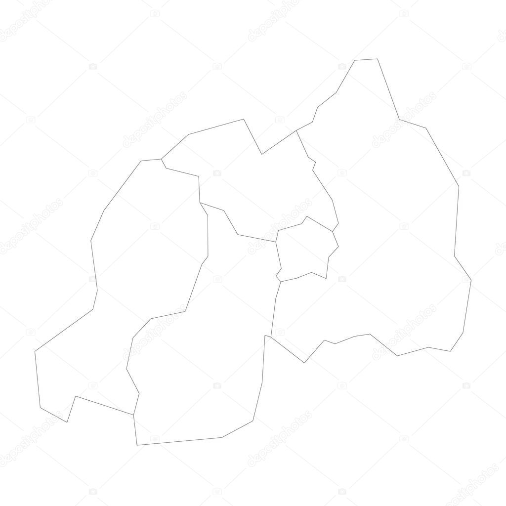 Rwanda political map of administrative divisions - provinces. Blank outline map. Solid thin ...