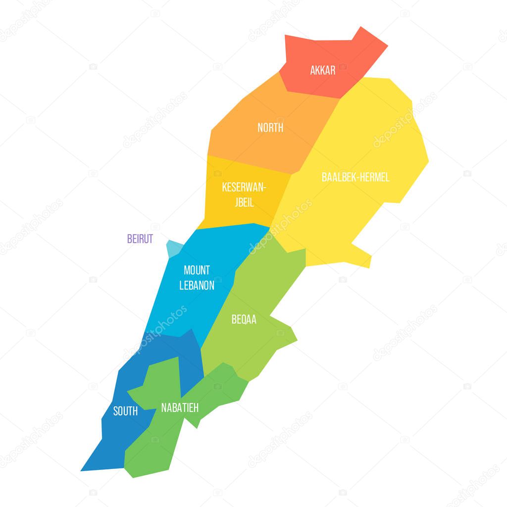 Lebanon political map of administrative divisions - governorates ...