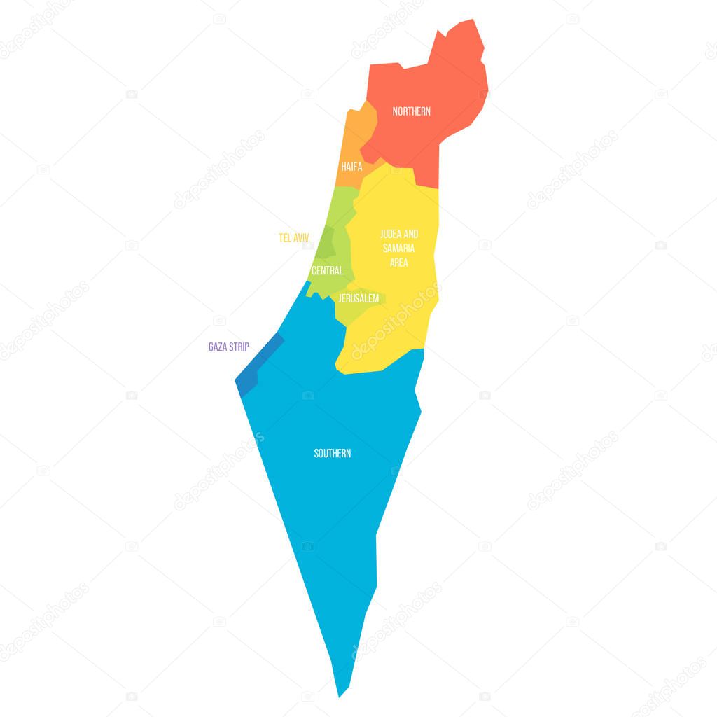 Israel political map of administrative divisions - districts, Gaza ...