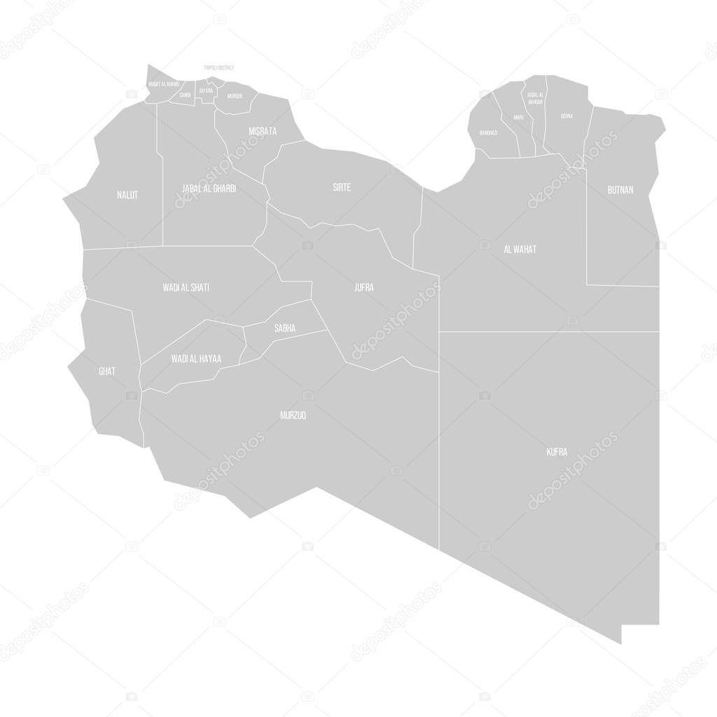 Libya political map of administrative divisions - districts. Solid ...