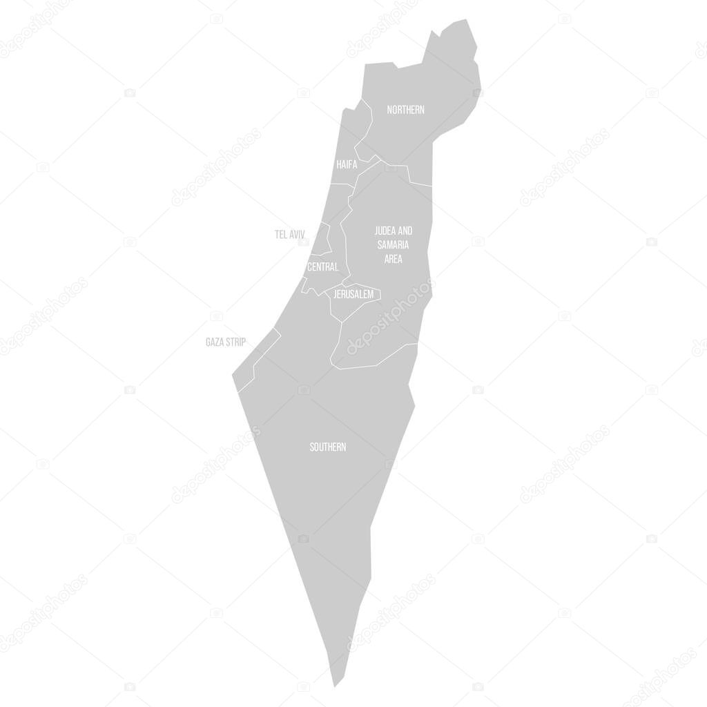 Israel political map of administrative divisions - districts, Gaza ...