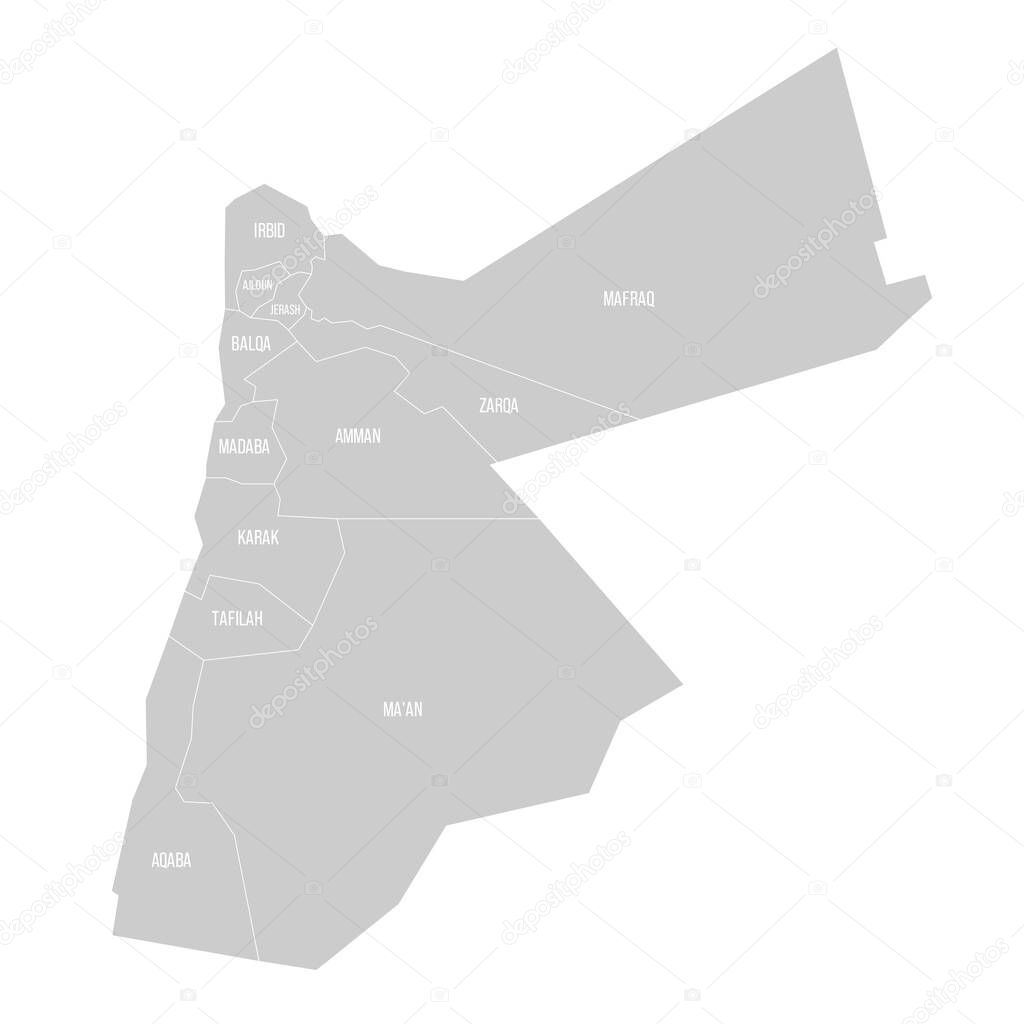 Jordan political map of administrative divisions - governorates. Solid ...