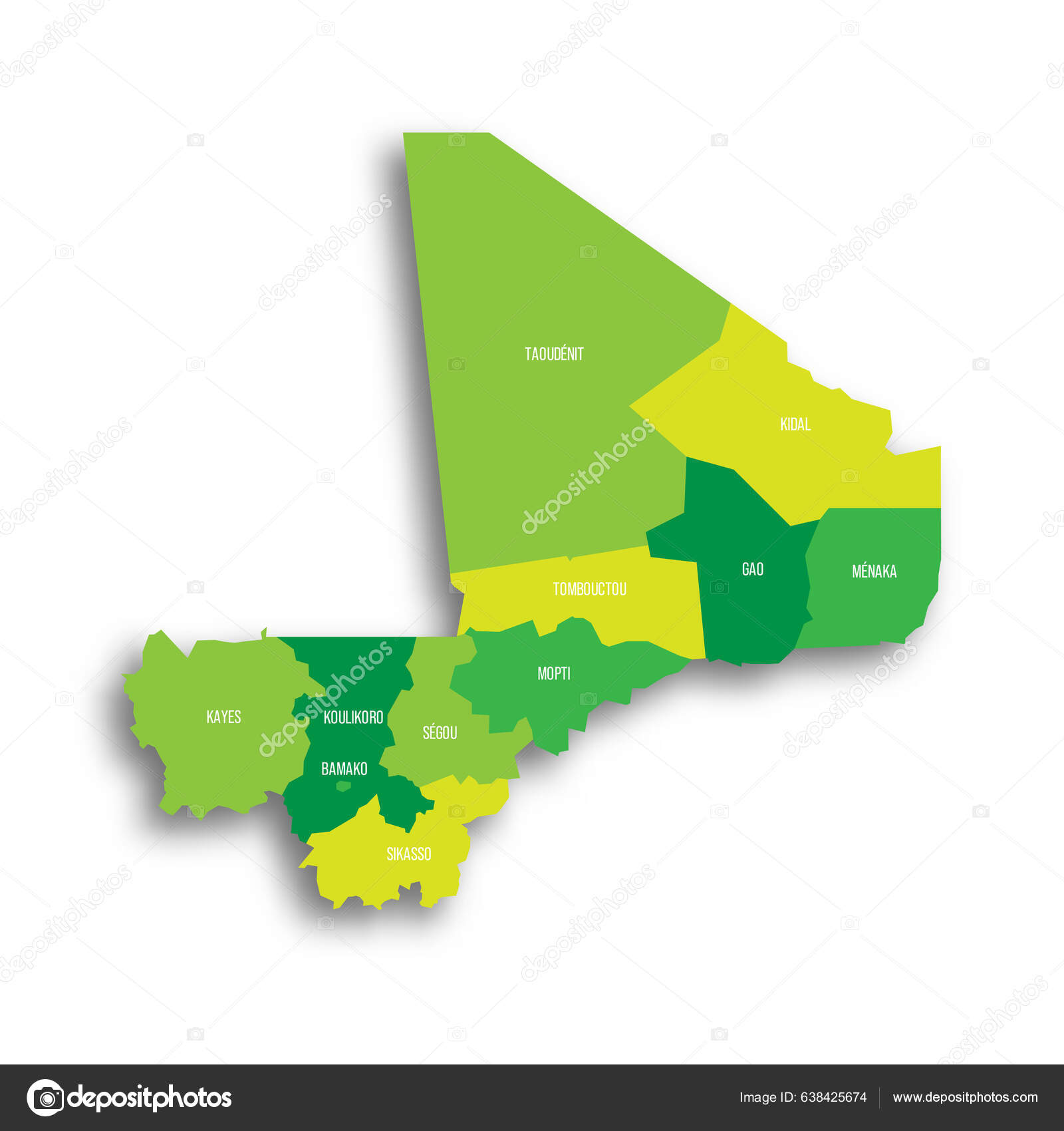 Mali Political Map Administrative Divisions Regions Capital District ...