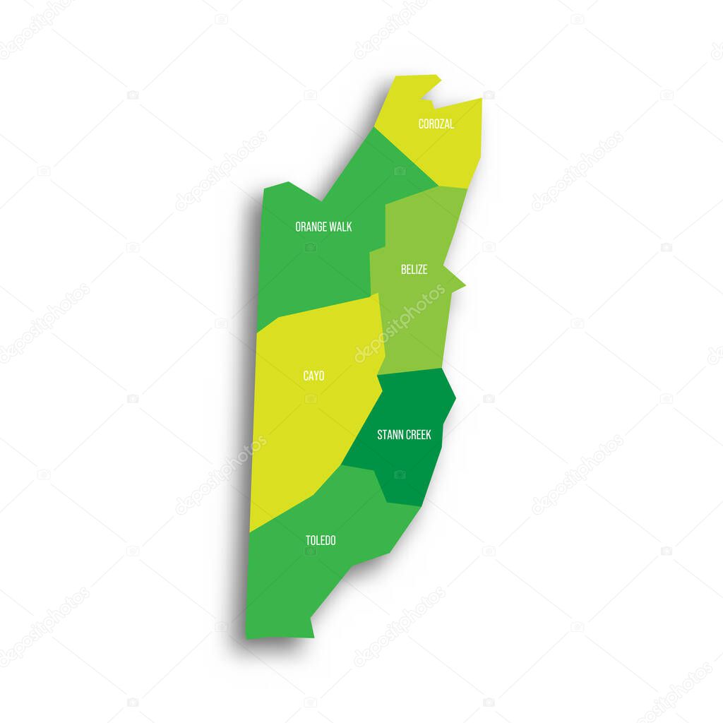 Belize political map of administrative divisions - districts. Green ...
