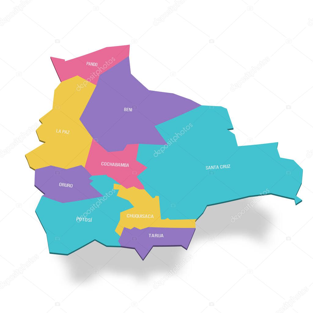 Bolivia political map of administrative divisions - departments. 3D ...