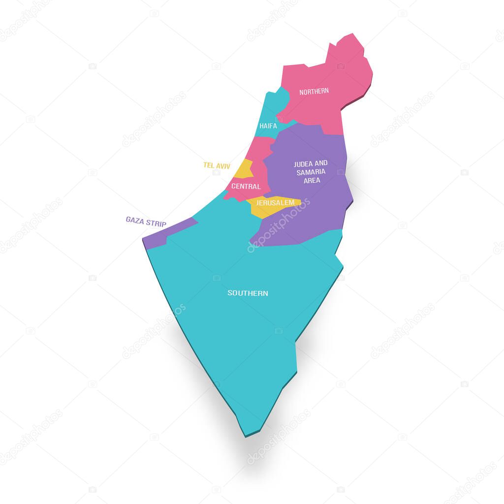 Israel mapa político de las divisiones administrativas - distritos ...