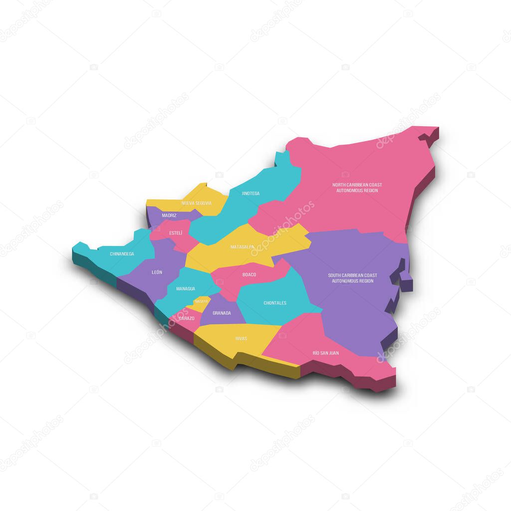 Nicaragua mapa político de las divisiones administrativas departamentos ...