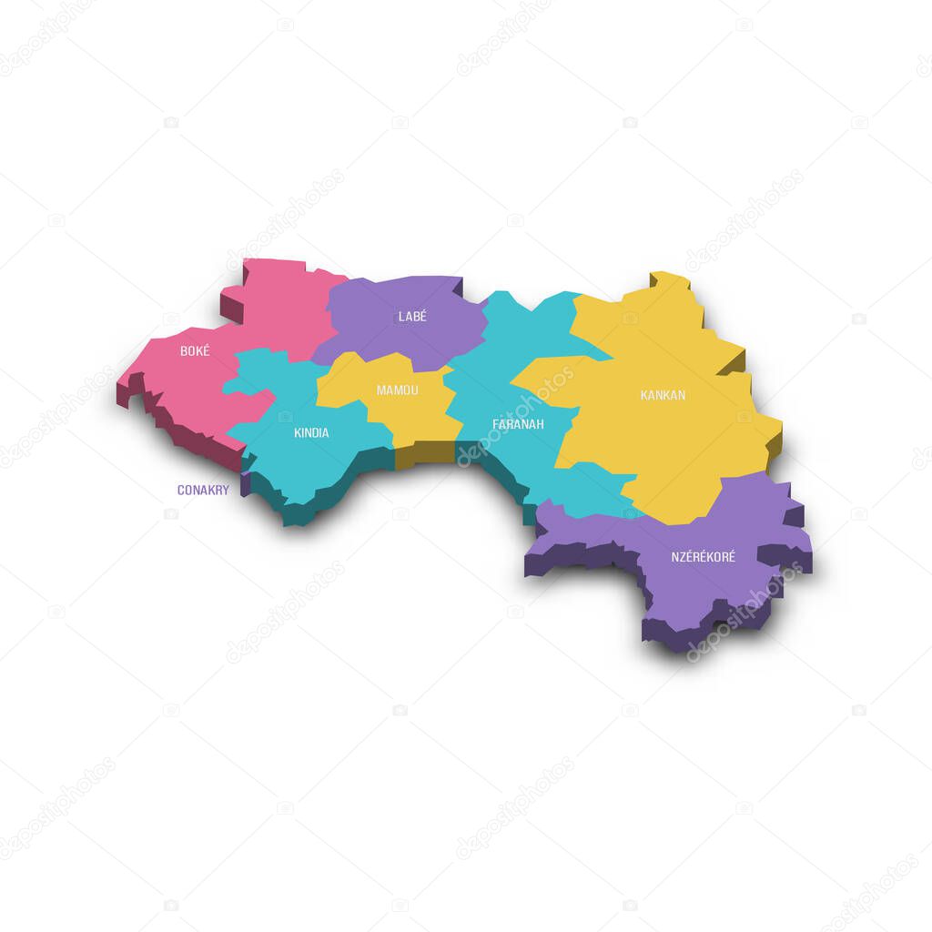 Guinea mapa político de las divisiones administrativas - regiones ...