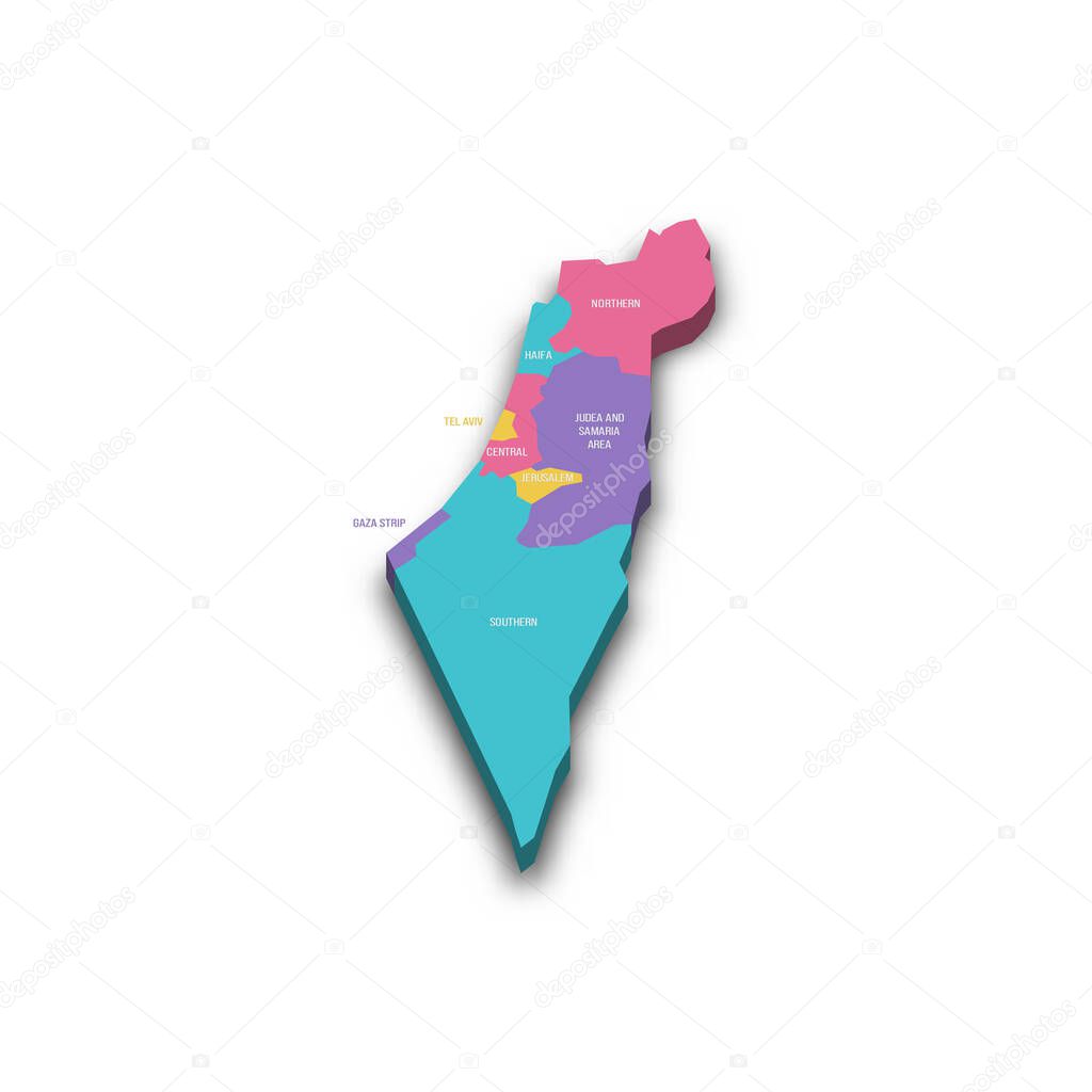 Israel mapa político de las divisiones administrativas - distritos ...