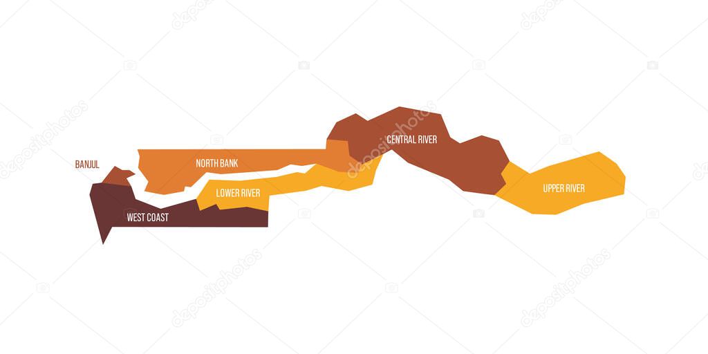 El mapa político de Gambia de las divisiones administrativas - regiones ...