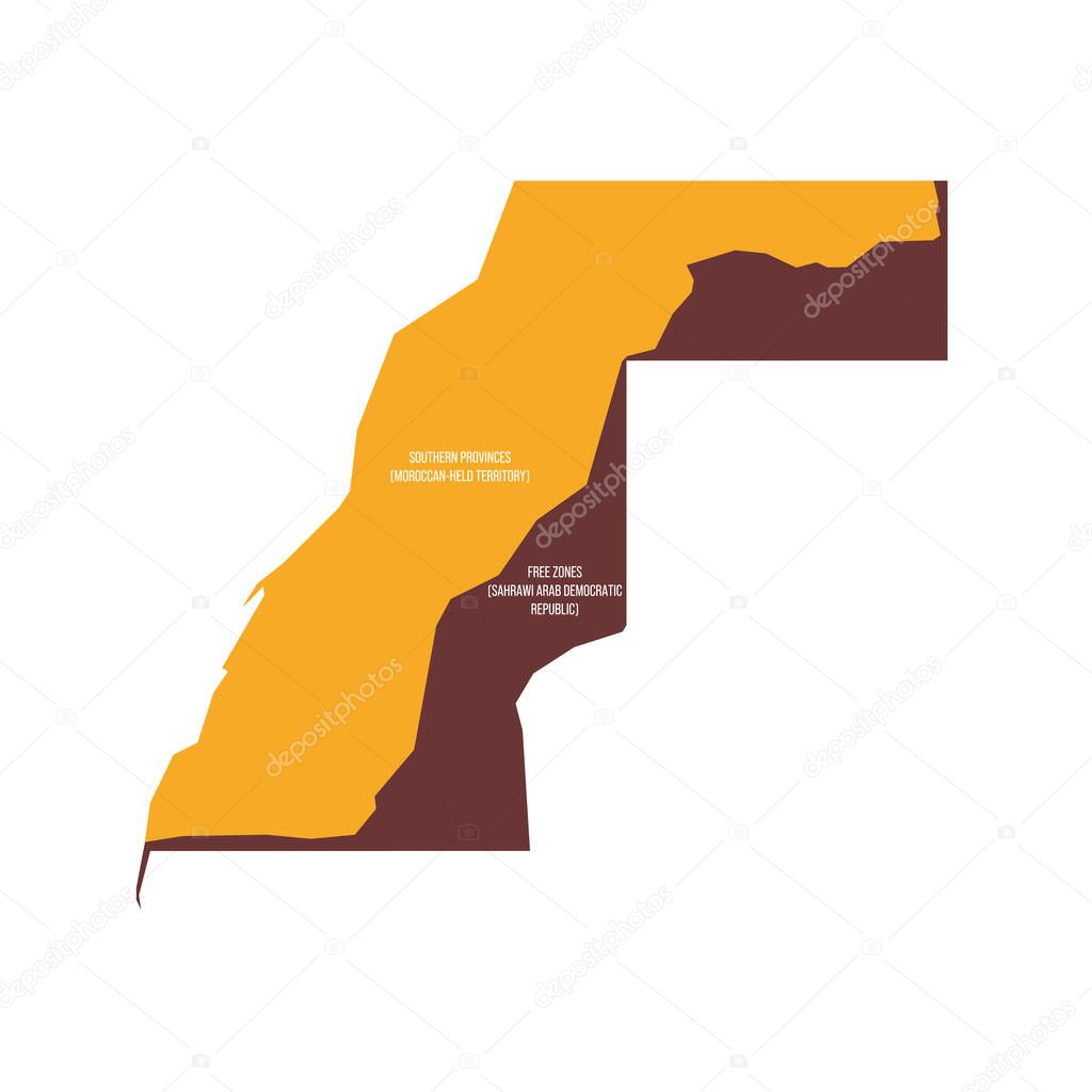 Western map of land divided between Morocco and Sahrawi Arab Democratic ...
