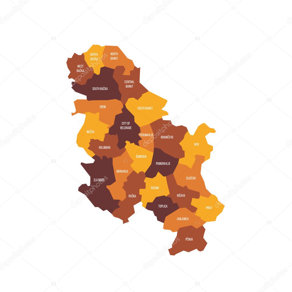 Serbia political map of administrative divisions - okrugs and ...