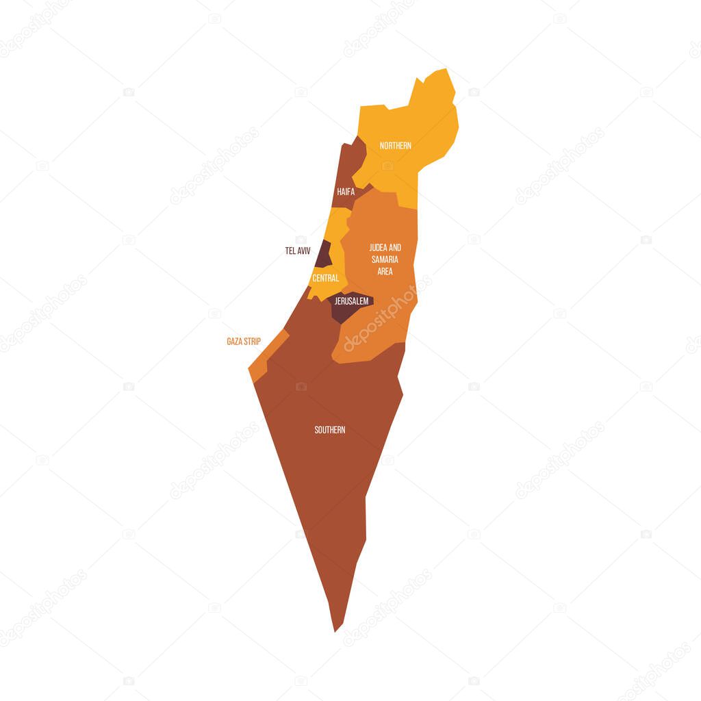Israel political map of administrative divisions - districts, Gaza ...