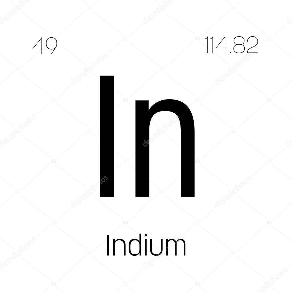 Indium, In, elemento de tabla periódica con nombre, símbolo, número ...