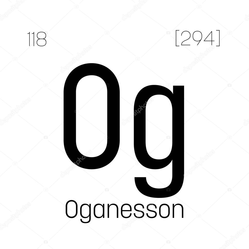 Oganesson, Og, periodic table element with name, symbol, atomic number ...