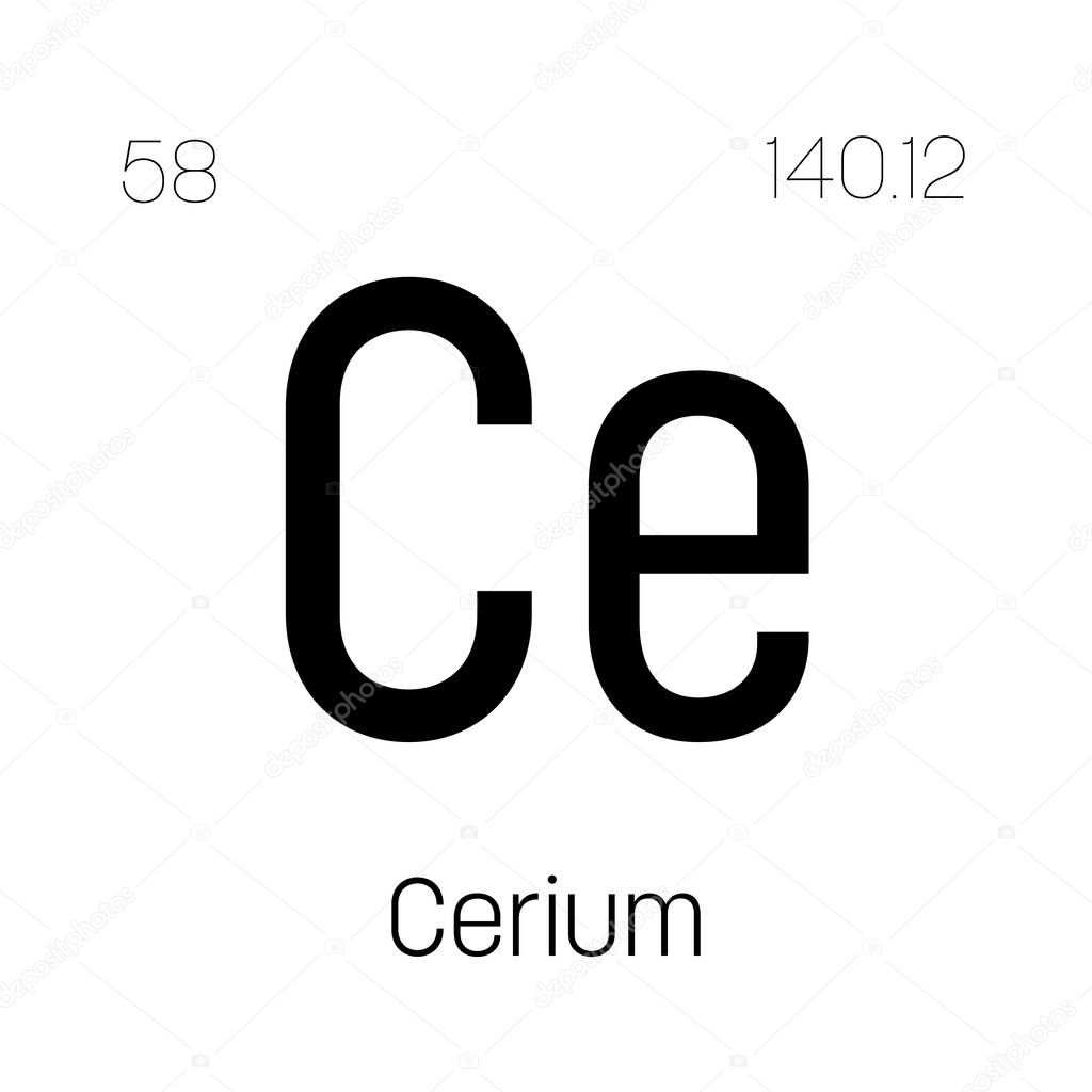 Cerium, Ce, elemento de tabla periódica con nombre, símbolo, número ...