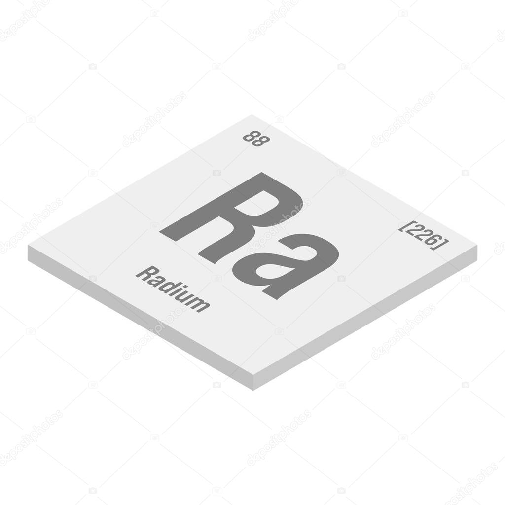 Radium, Ra, gray 3D isometric illustration of periodic table element ...