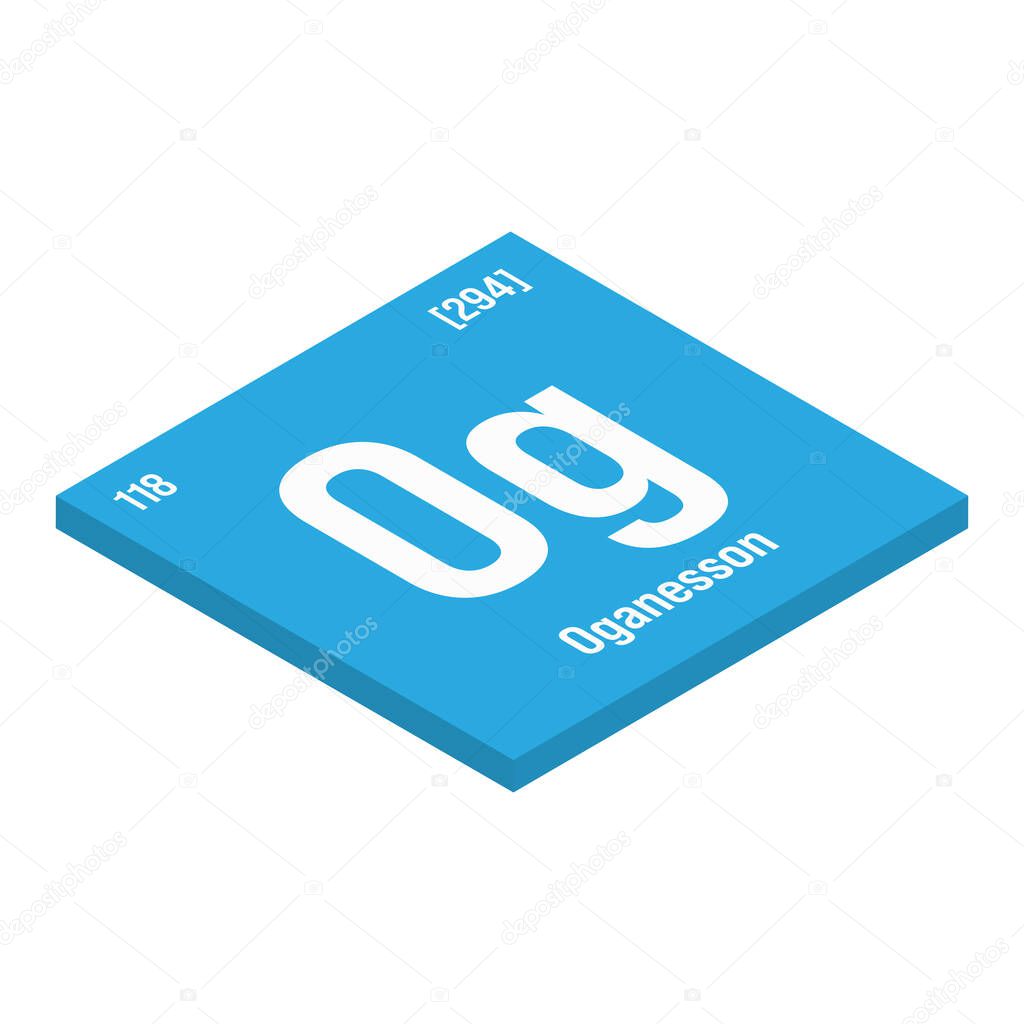 Oganesson, Og, elemento de tabla periódica con nombre, símbolo, número ...