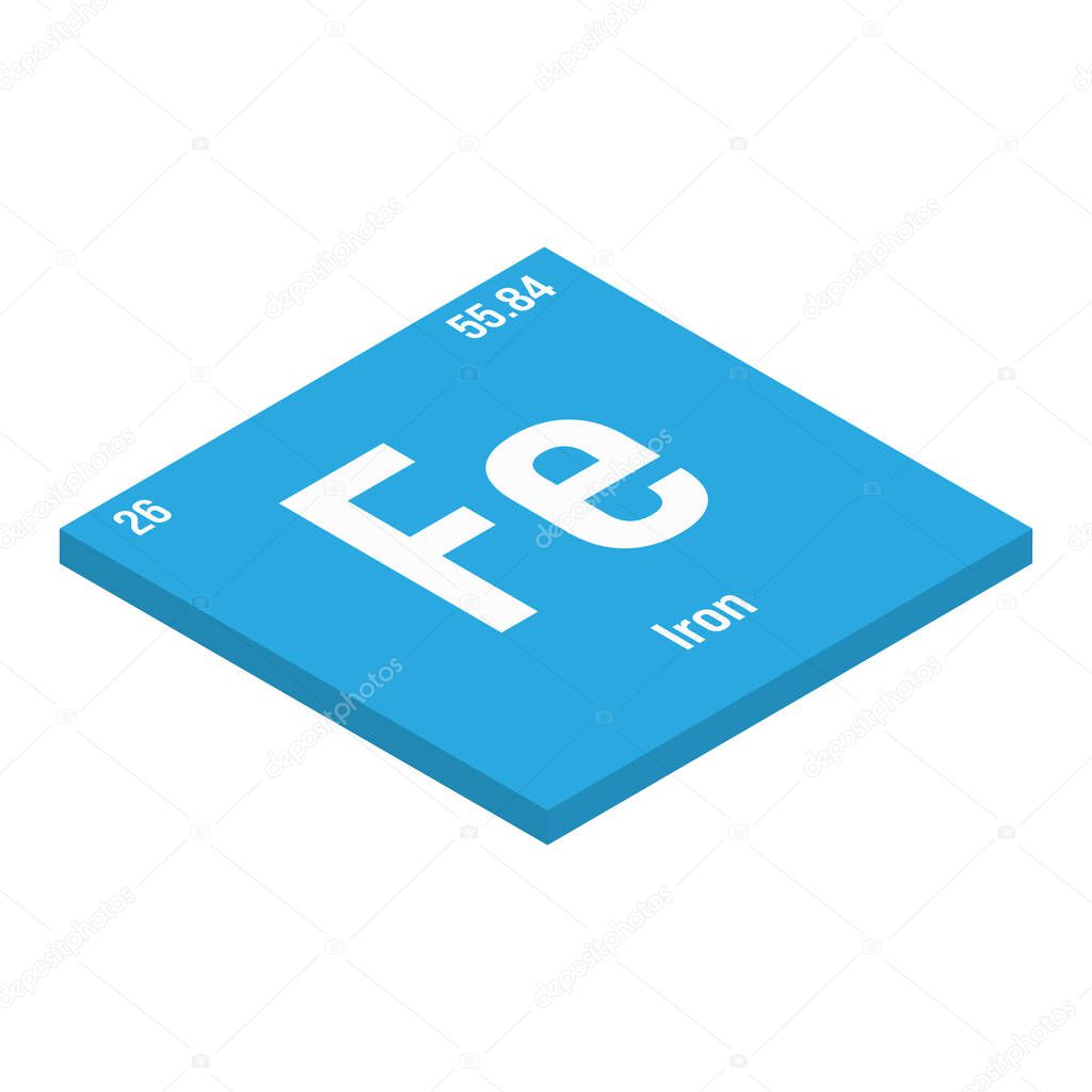 Hierro, Fe, elemento de tabla periódica con nombre, símbolo, número ...