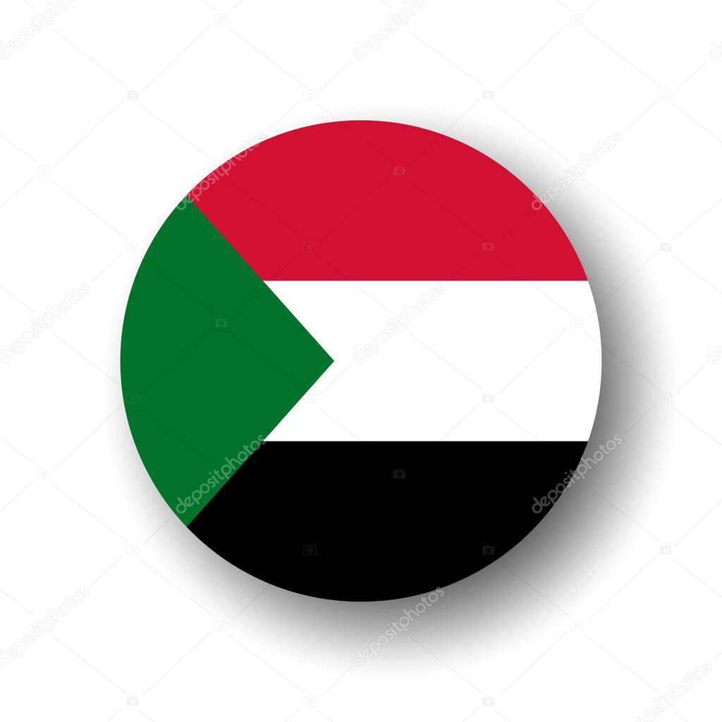 Sudan flag - flat vector circle icon or badge with dropped shadow. 2025