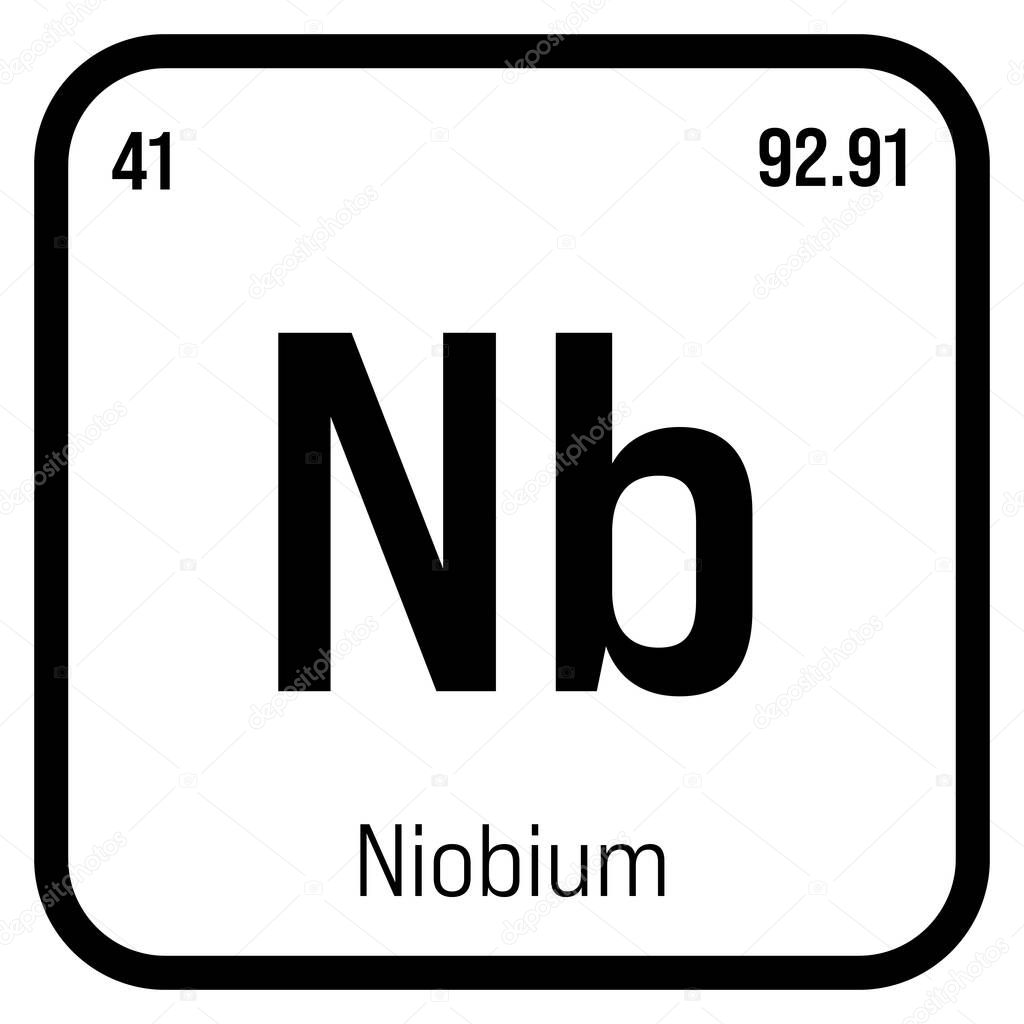 Niobio, Nb, elemento de tabla periódica con nombre, símbolo, número ...
