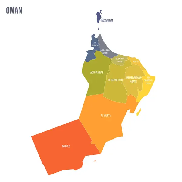Omán mapa político de las divisiones administrativas gobernaciones. Mapa político de espectro ...