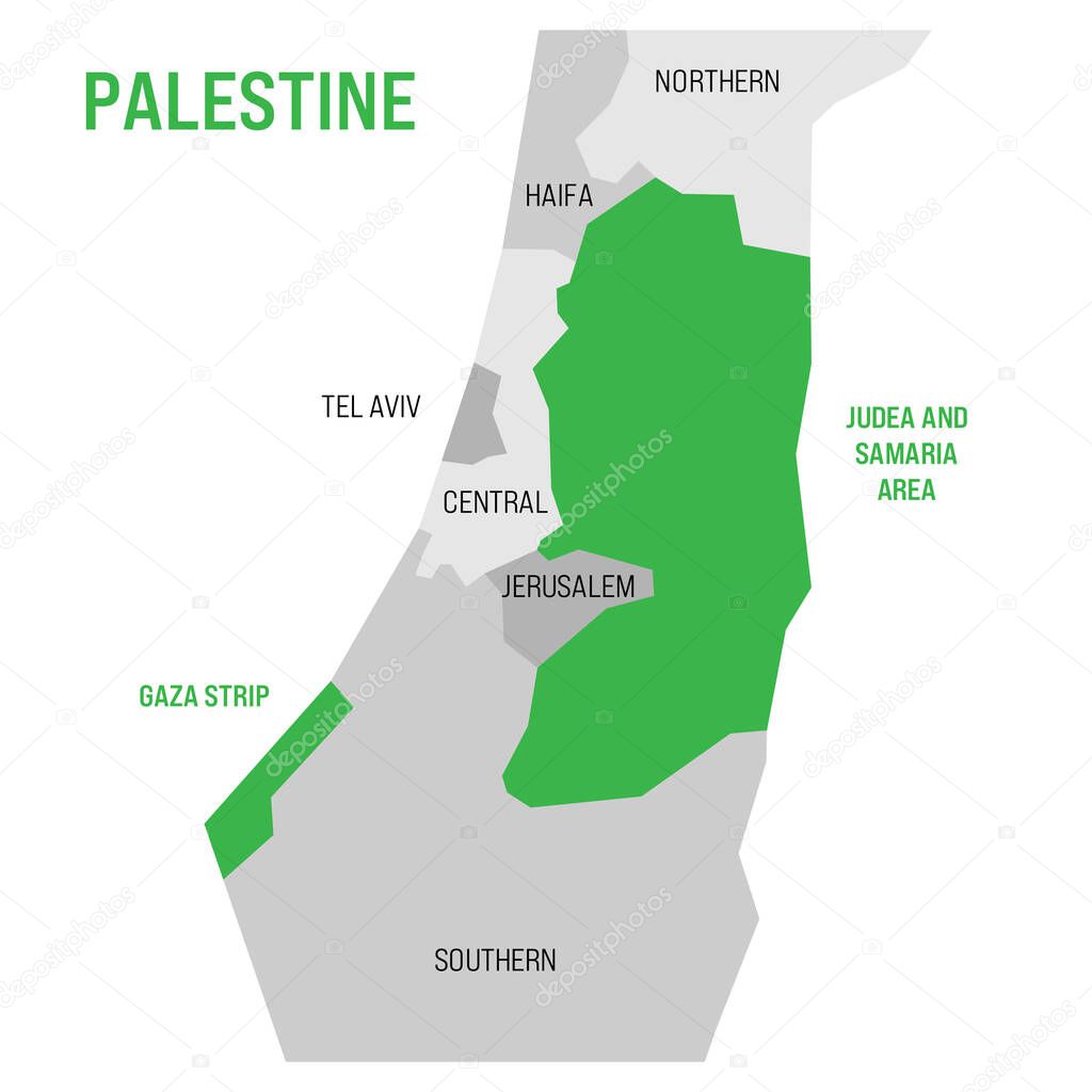 Mapa político de Palestina destacado en el mapa de Israel. Franja de ...