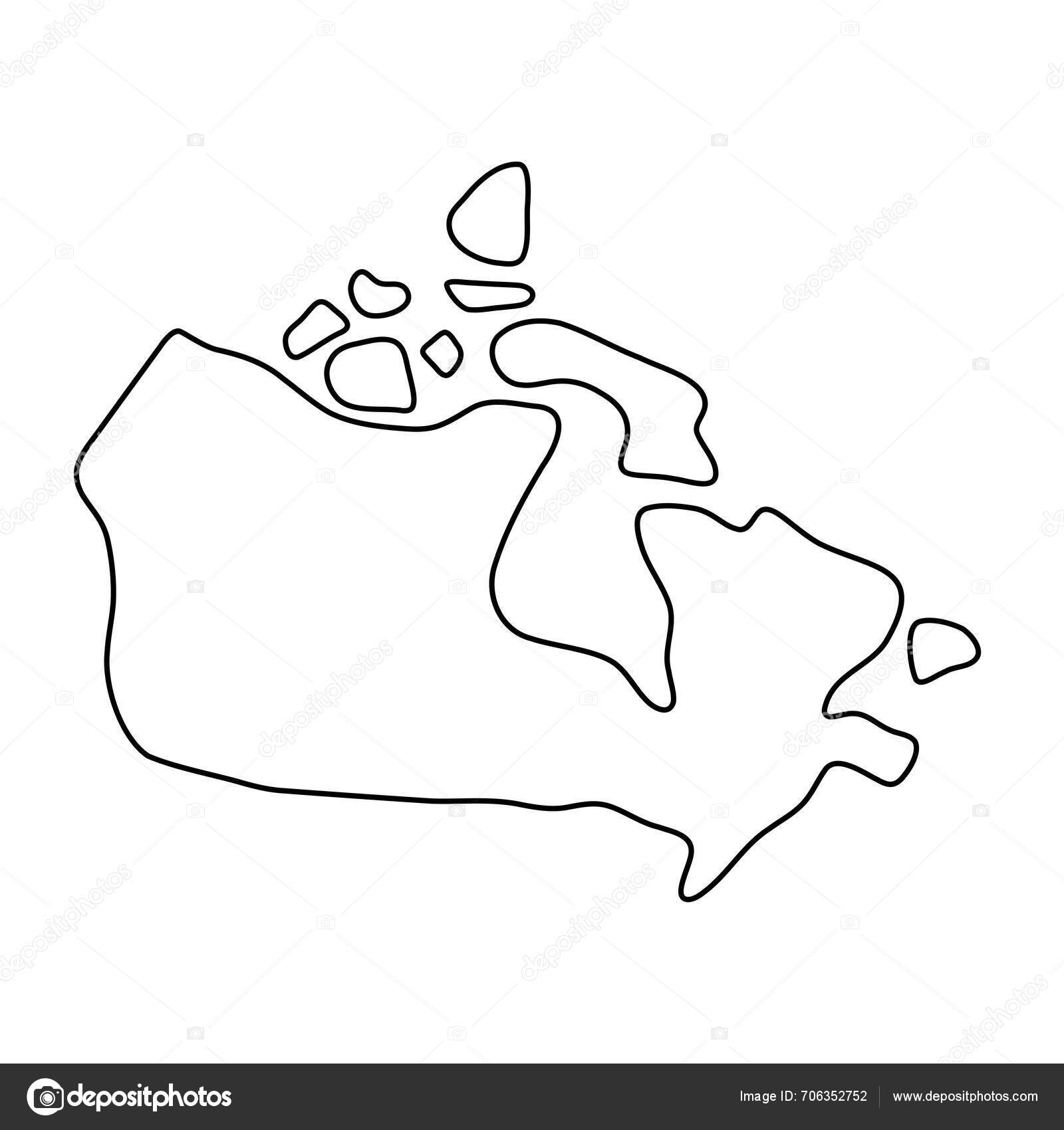 Canada Country Simplified Map Thin Black Outline Contour Simple Vector ...