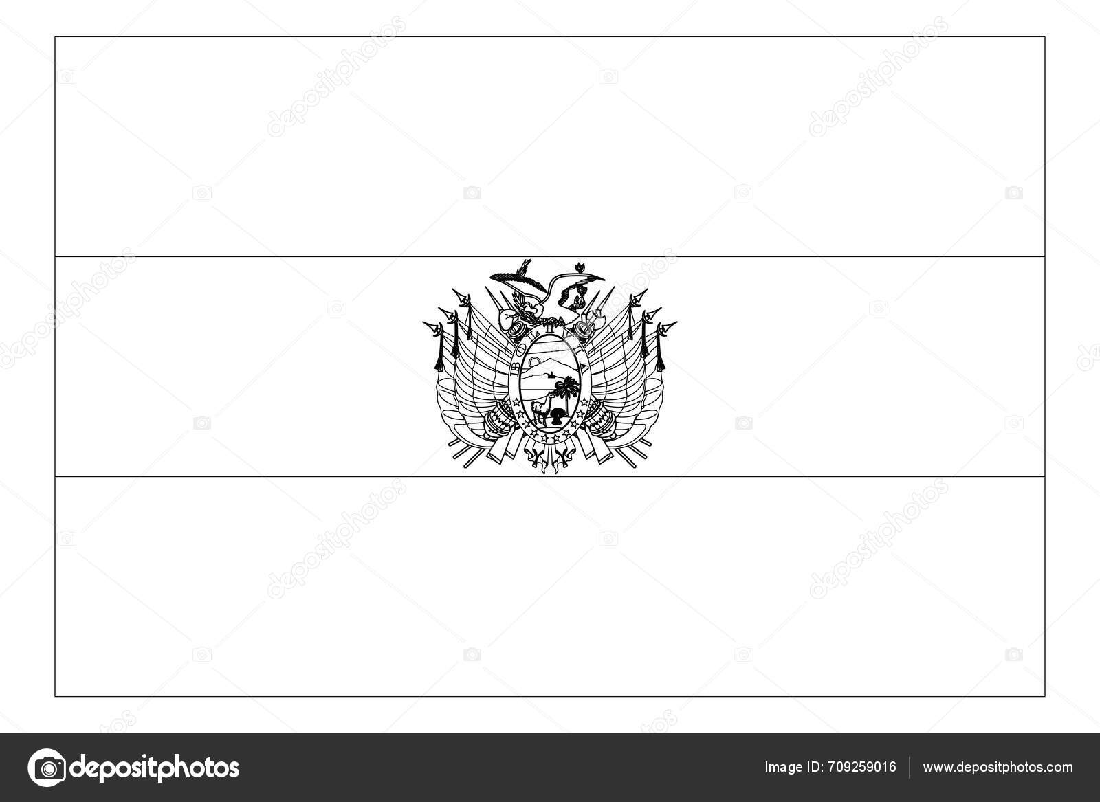 Bolivia Flag Thin Black Vector Outline Wireframe Isolated White ...