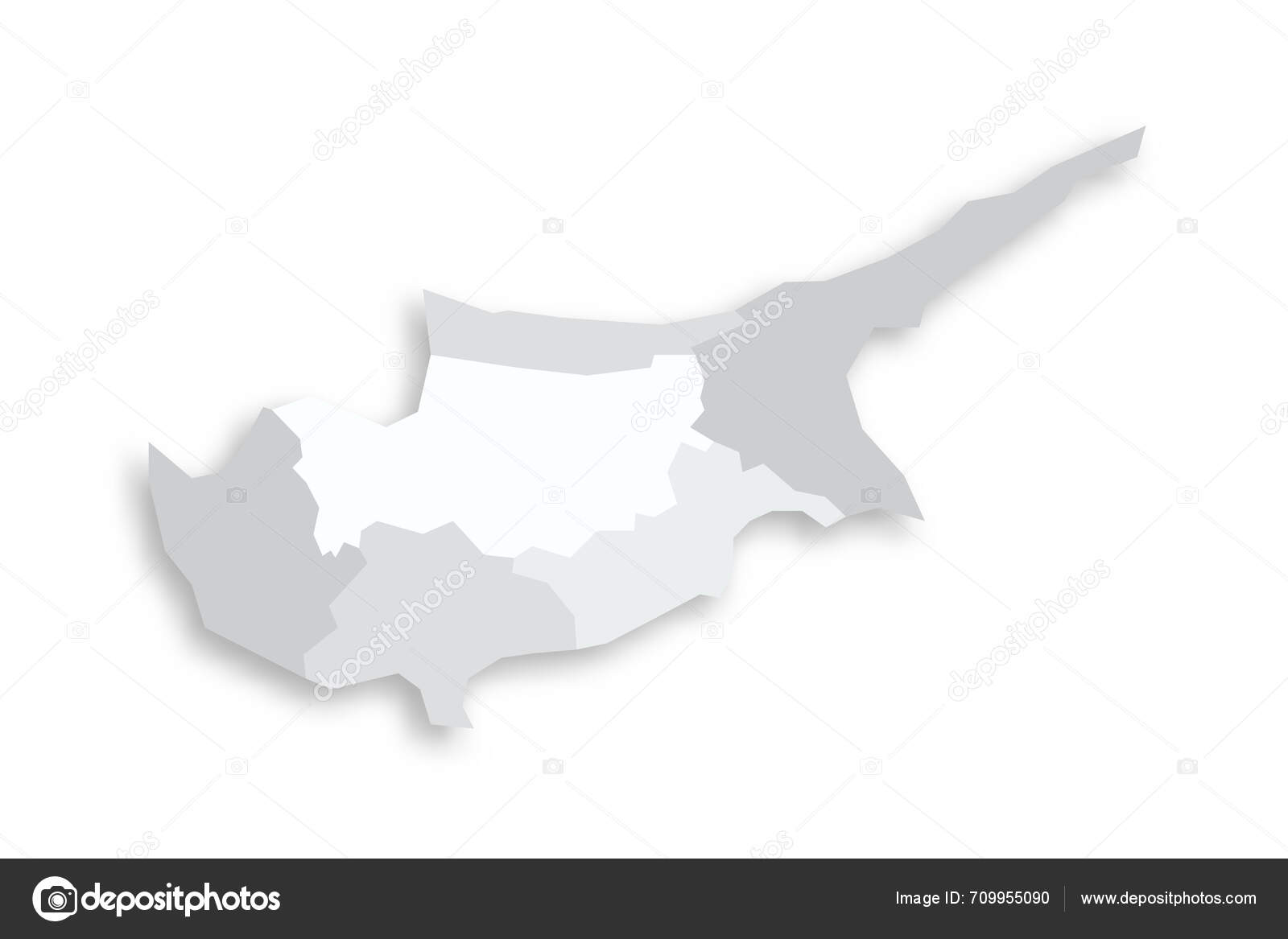 Cyprus Political Map Administrative Divisions Districts Grey Blank Flat ...