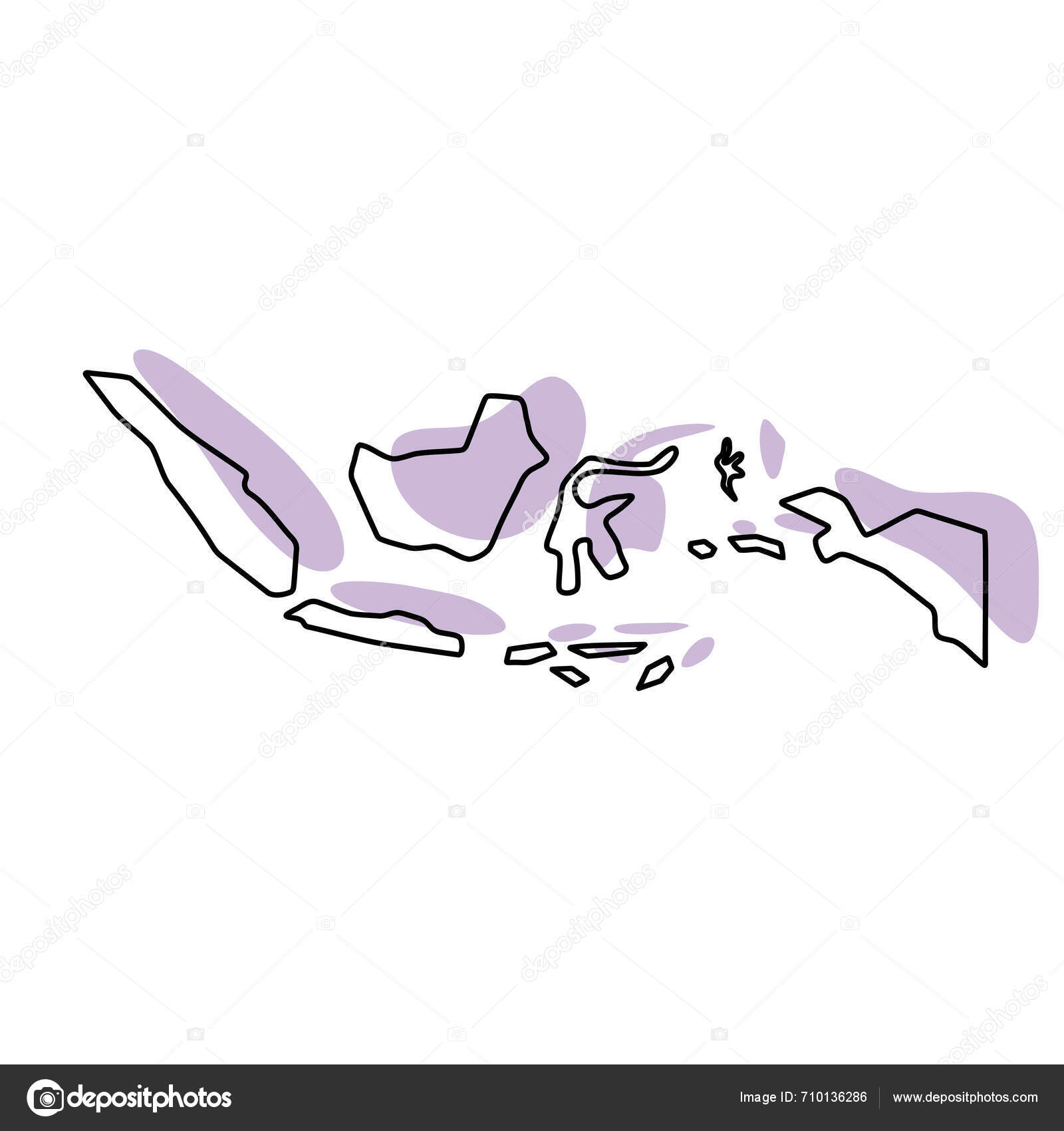 Indonesia Country Simplified Map Violet Silhouette Thin Black Smooth ...