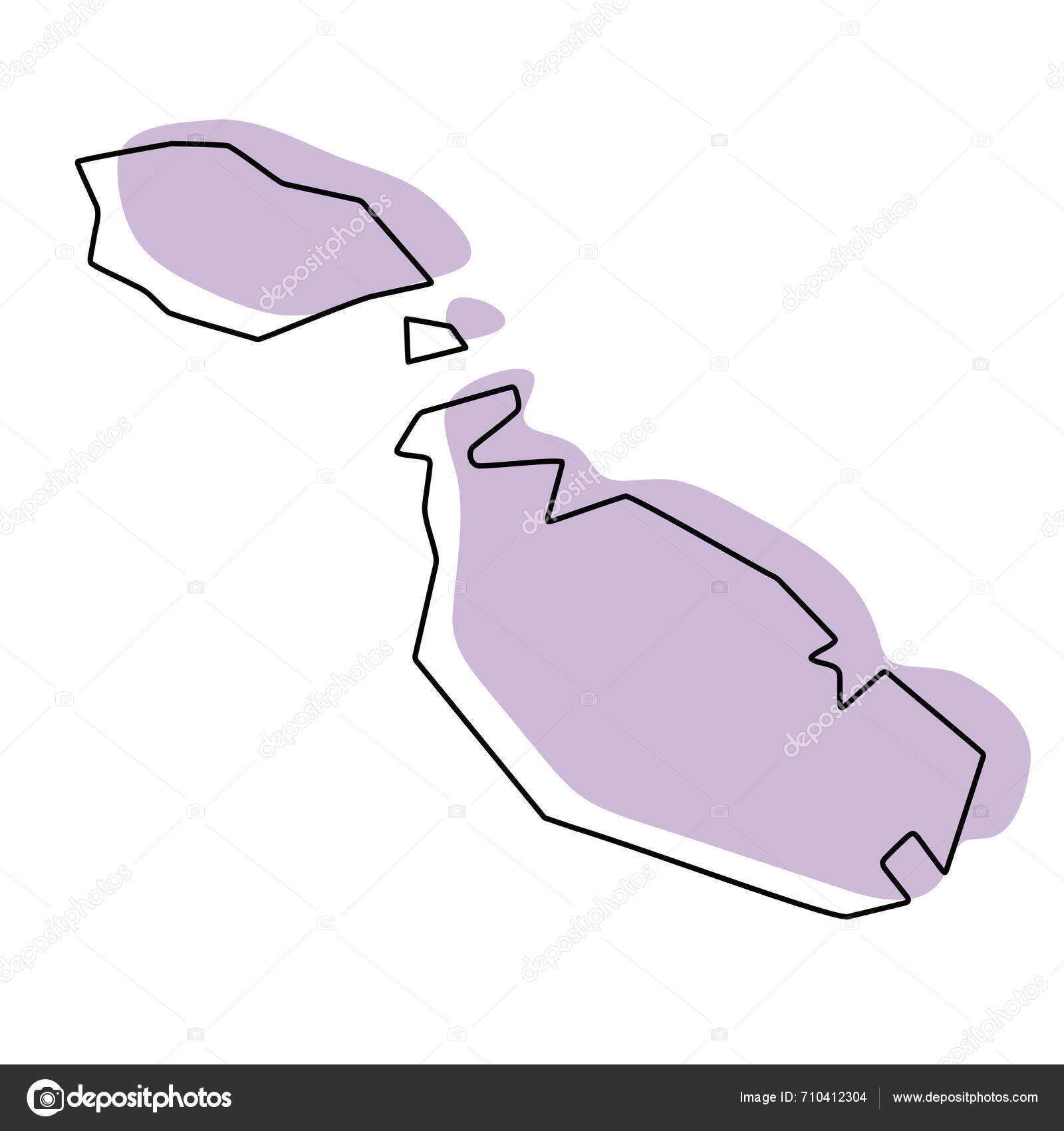 Malta Country Simplified Map Violet Silhouette Thin Black Smooth ...