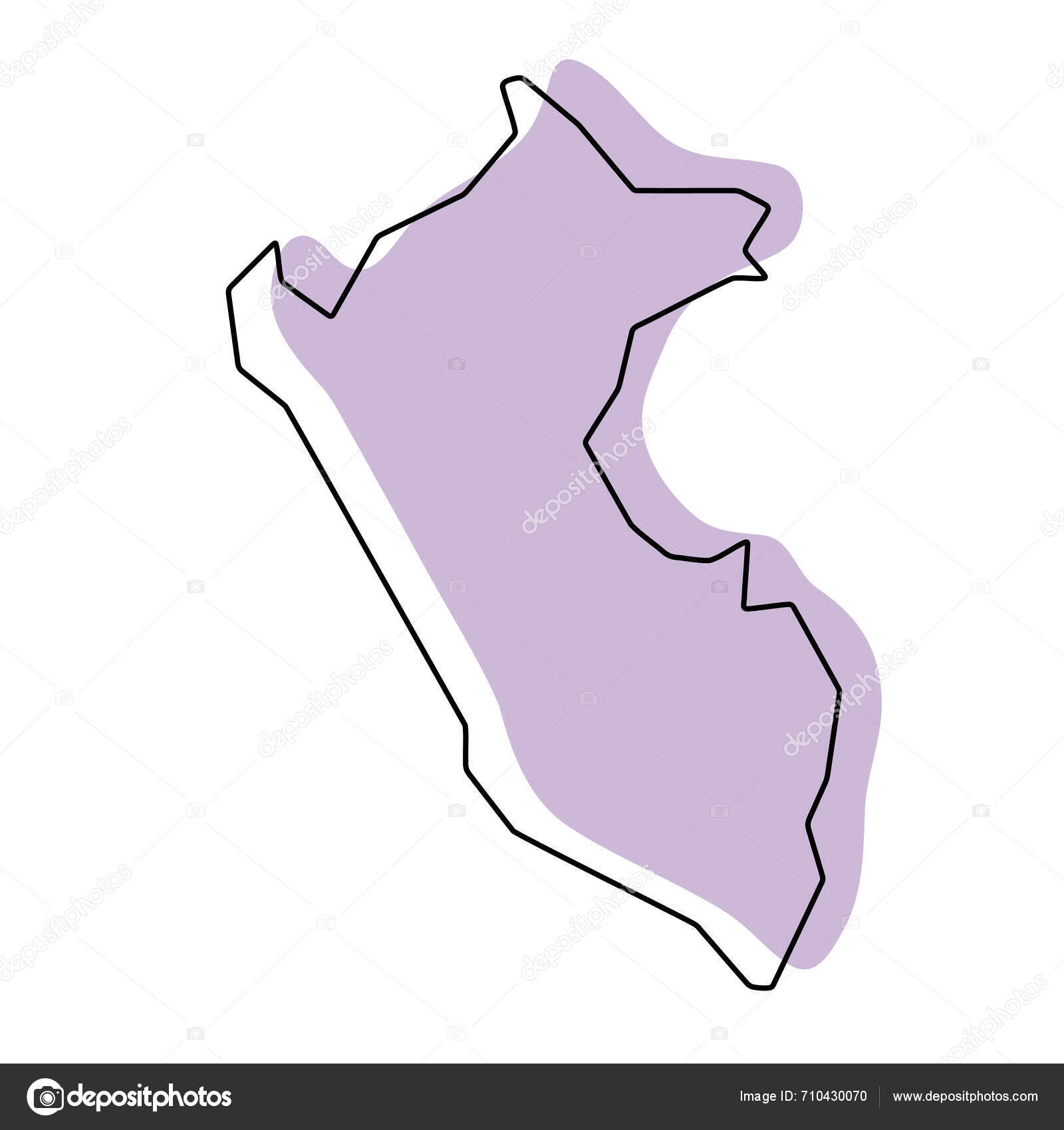 Peru Country Simplified Map Violet Silhouette Thin Black Smooth Contour ...
