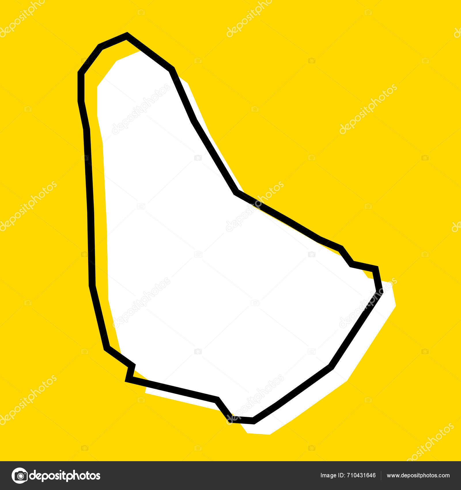 Barbados Country Simplified Map White Silhouette Thick Black Contour ...