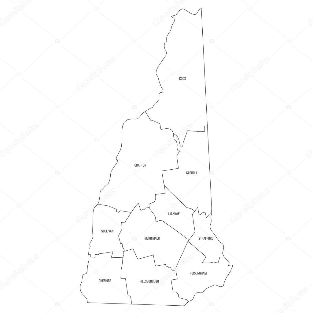 New Hampshire, NH - detailed political map of US state. Administrative ...