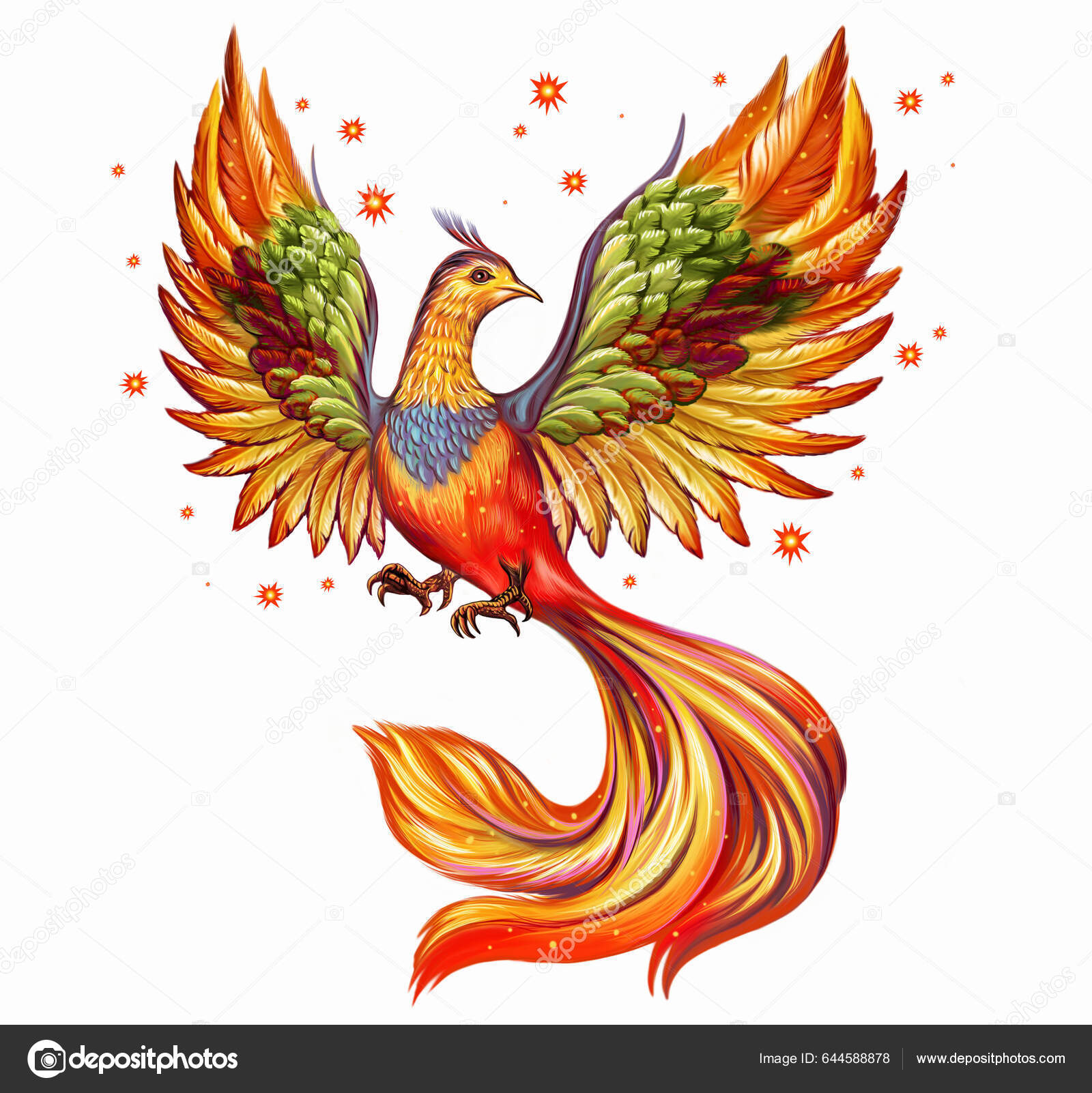 Phoenix Mythological Long Lived Bird Reborn Death Fairy Tale Character ...