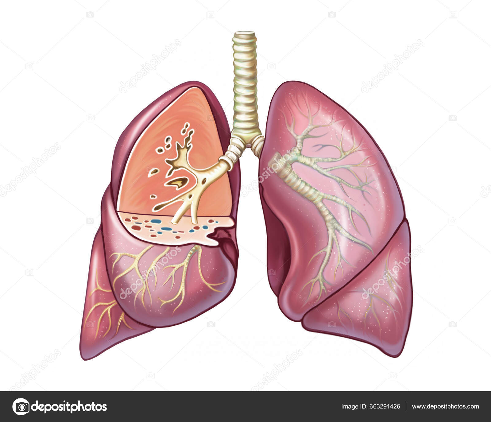 Structure Human Lungs Diagram Section Color Illustration Study Isolated ...