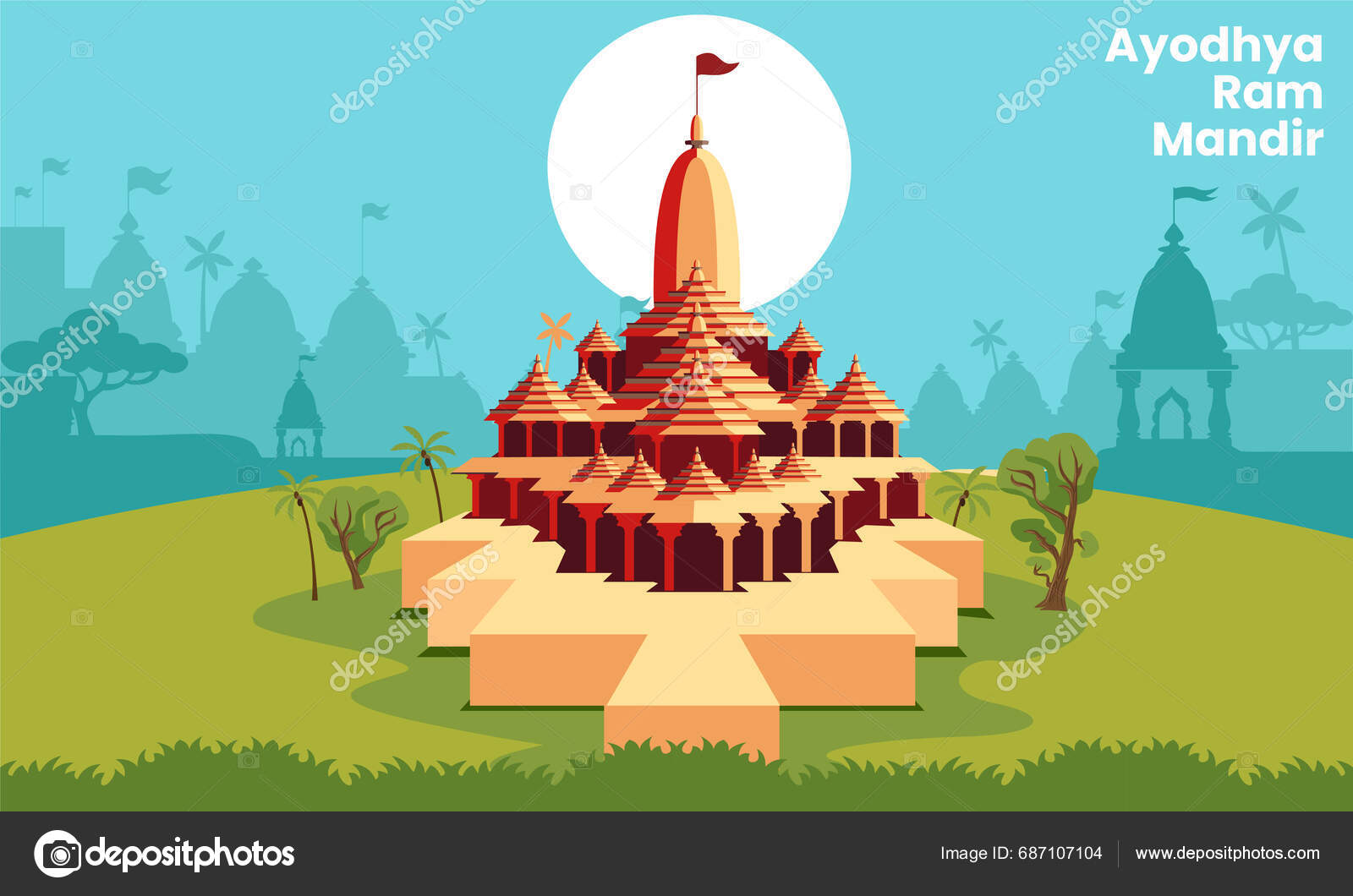 Ayodhya City Ram Mandir Ram Temple Plan Vector Stock Vector by ...