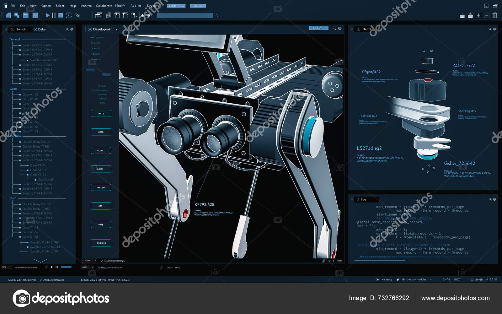 Dark Interface Mockup Professional Cad Computer Software Model Programmable Robot — Stock Photo ...